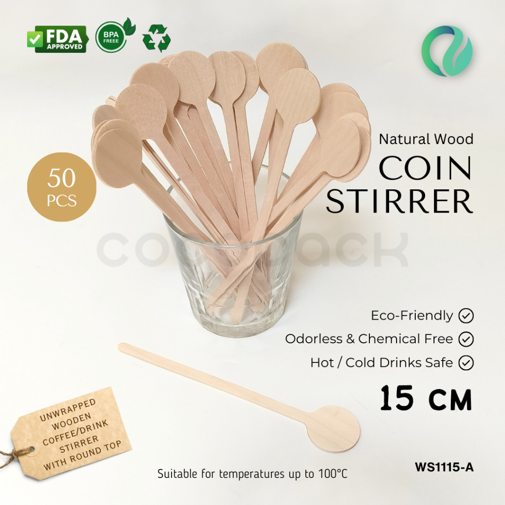 Jual 50 PCS Stick Kayu Pengaduk Kopi Circle Round Coin Head Birch Wood ...