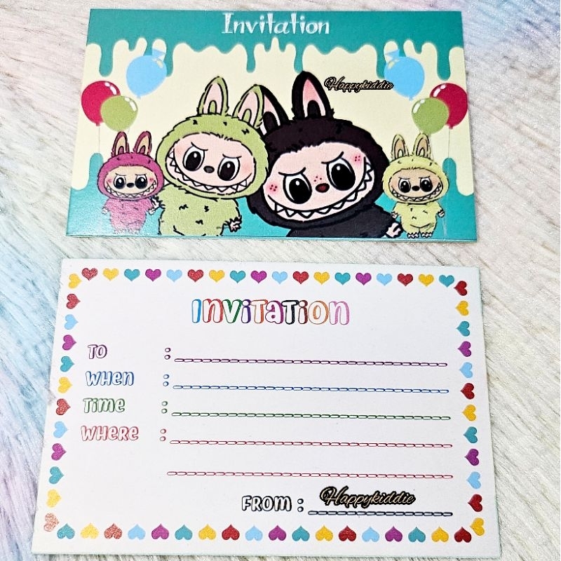 Jual KARTU UNDANGAN ULANG TAHUN KARAKTER LABUBU 2 SISI + PLASTIK LABUBU ...