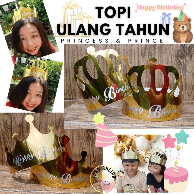 Jual Topi Ulang Tahun Mahkota Isi 5 Princess Prince Gold Happy Birthday ...
