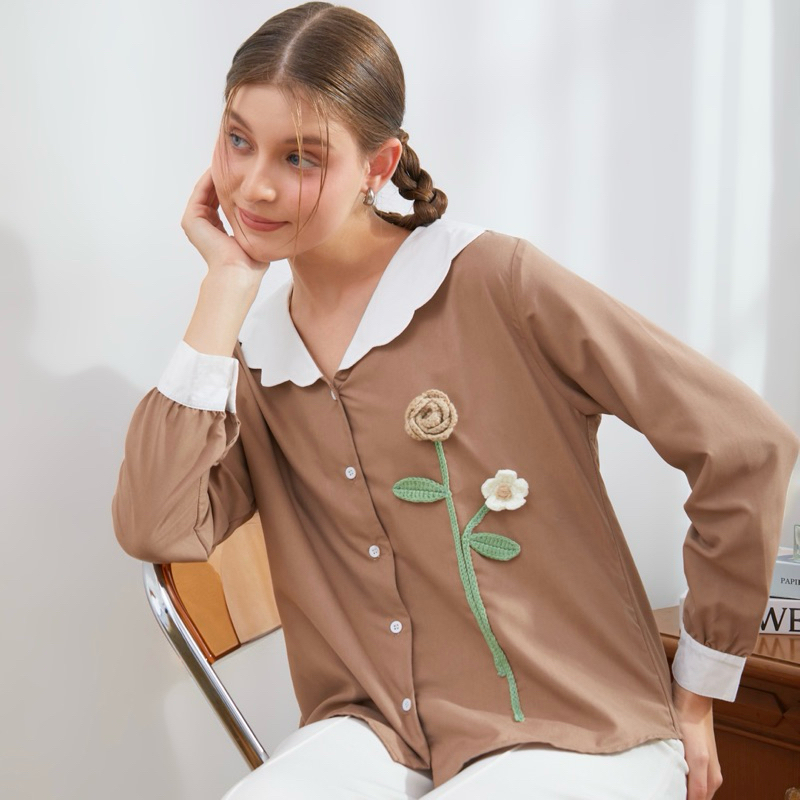 Jual [ Senchi ] - Deiji 3D Flower Shirt / Atasan Kemeja Bunga Tangkai ...