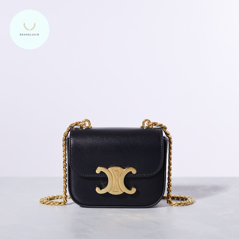 Jual Celine Women Mini Chain Claude in Black Shiny Calfskin | Shopee ...