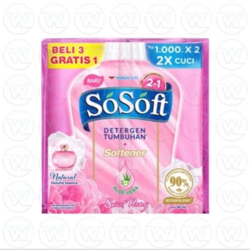 Jual sosoft deterjen cair tumbuhan sweet peony isi 1 renceng 80ml x ...