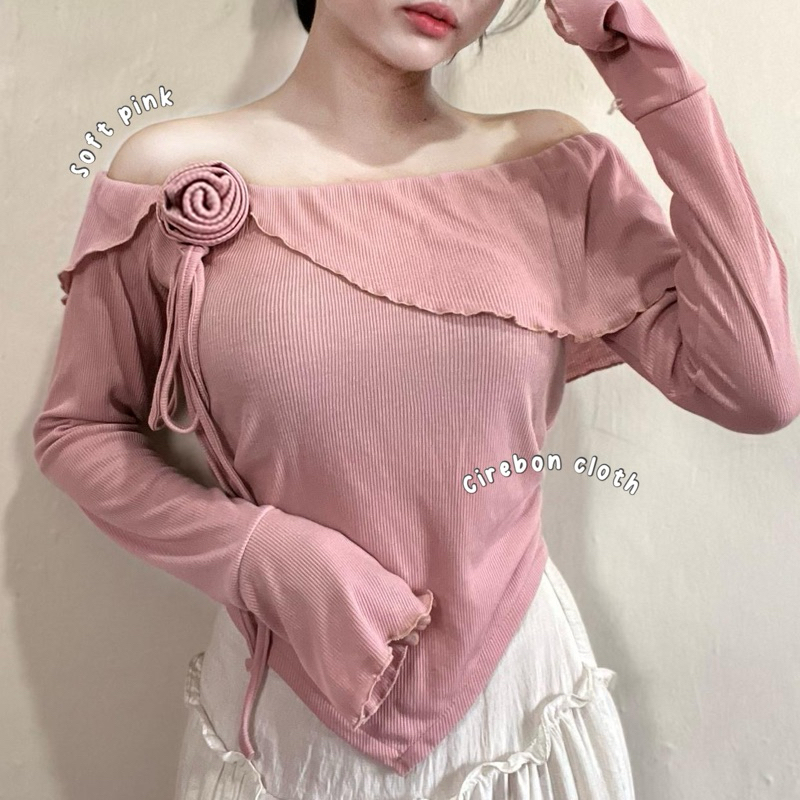 Jual KIYANA Cirebon Cloth - Flower Top / Long Sleeve Ribbon Coquette Knit Top / Atasan Knit ...
