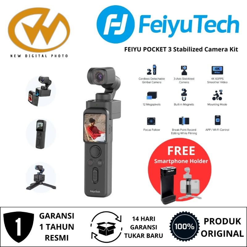 Jual Feiyu Pocket 3 Stabilized Camera Kit 3-Axis AI Tracking Gimbal 4K ...
