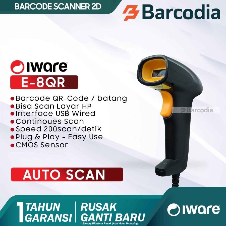 Jual BARCODIA Scanner Barcode Iware E8QR 2D ( NO STAND ) | Shopee Indonesia