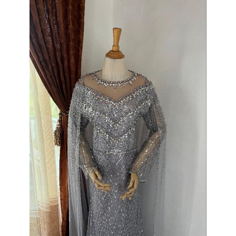 Jual gaun pengantin model slim warna silver | Shopee Indonesia