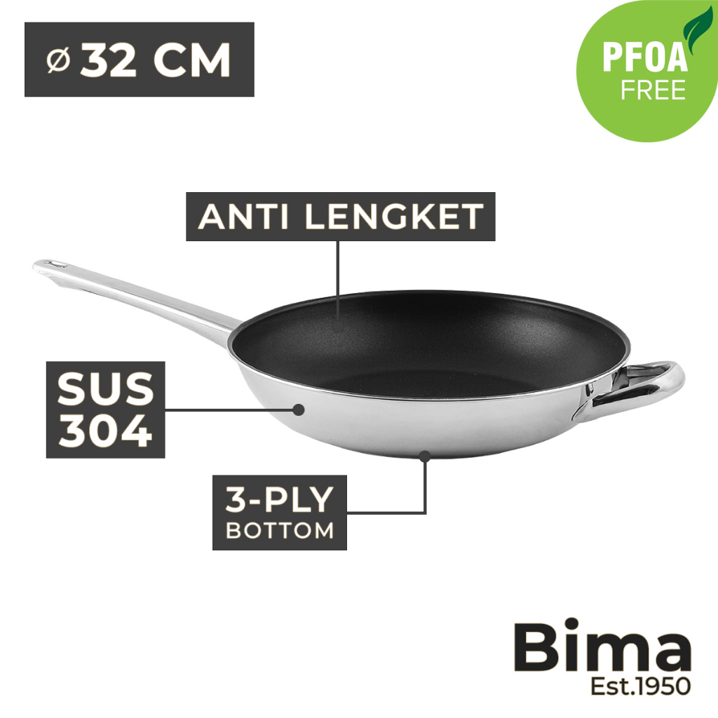 Jual BIMA Fry Pan Stainless Steel SUS 304 Anti Lengket 32 CM Frying Pan My Choice | Shopee Indonesia