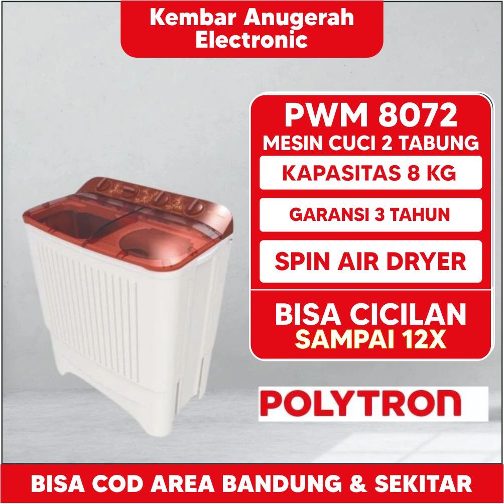 Jual Mesin Cuci 2 Tabung Polytron PWM 8072 Kapasitas 8 Kg Original ...