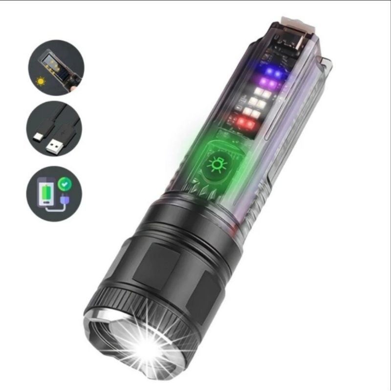 Jual Senter LED X36 Laser Zoom Out Transparan Solar Panel Rechargeable 7 Mode USB | Shopee Indonesia