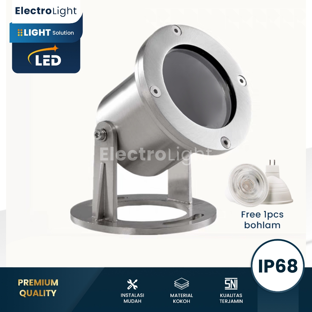 Jual Lampu taman kolam kosongan IP68 waterproof stainless fiting mr16 ...