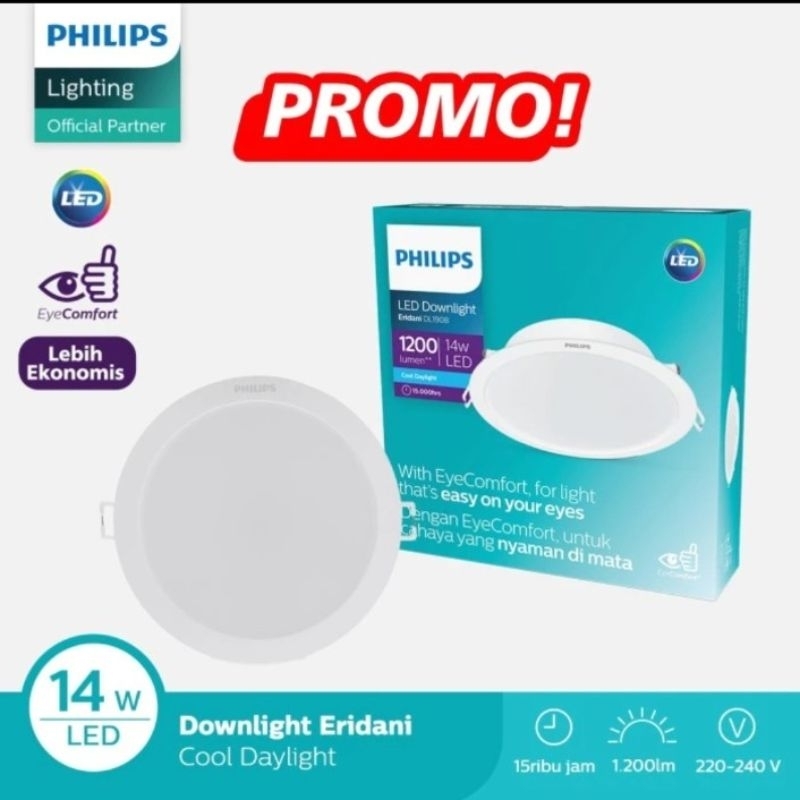 Jual LAMPU DOWNLIGHT PHILIPS LED ERIDANI 14W DL190B 14 WATT D150 6 INCH HIAS PLAFON 6500K PANEL ...
