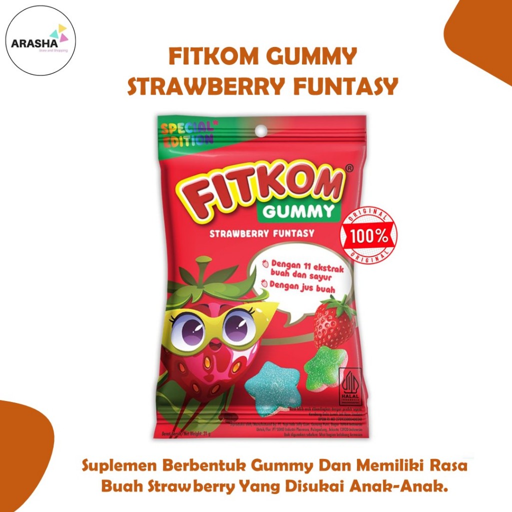 Jual FITKOM GUMMY STRAWBERRY FUNTASY PER SACHET - Vitamin - Memenuhi ...