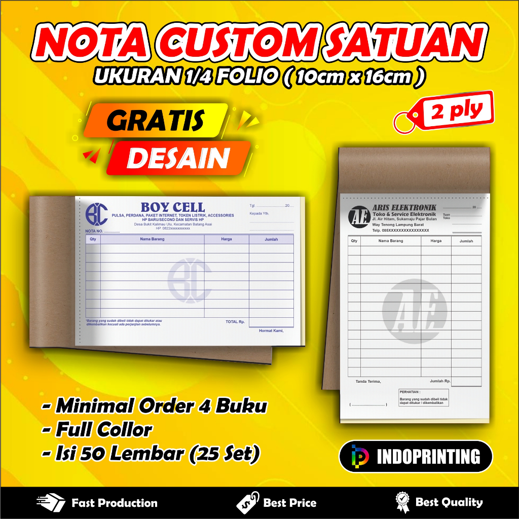 Jual Cetak nota custom nama usaha toko sendiri murah 2 ply ukuran ...