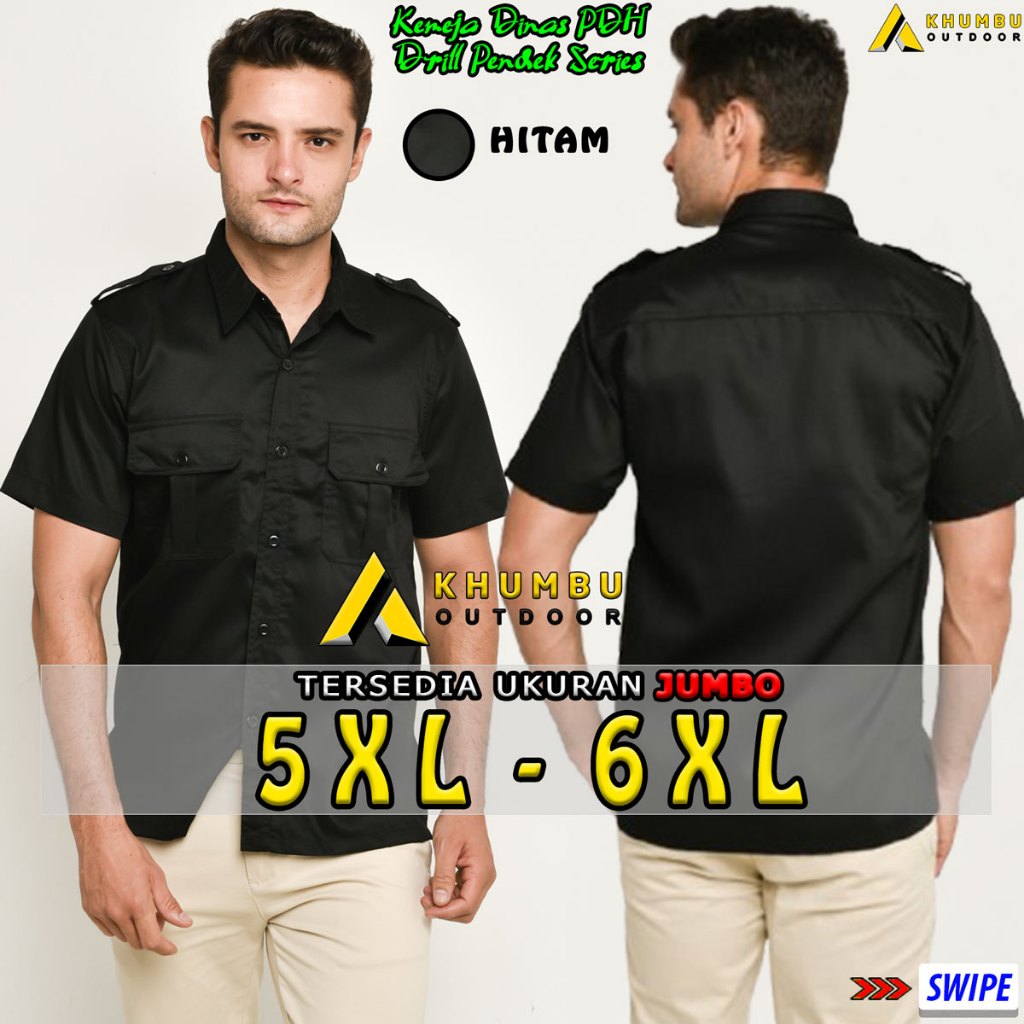Jual Kemeja Kerja PDH Lengan Pendek Ukuran JUMBO 5XL-6XL Warna HITAM ...