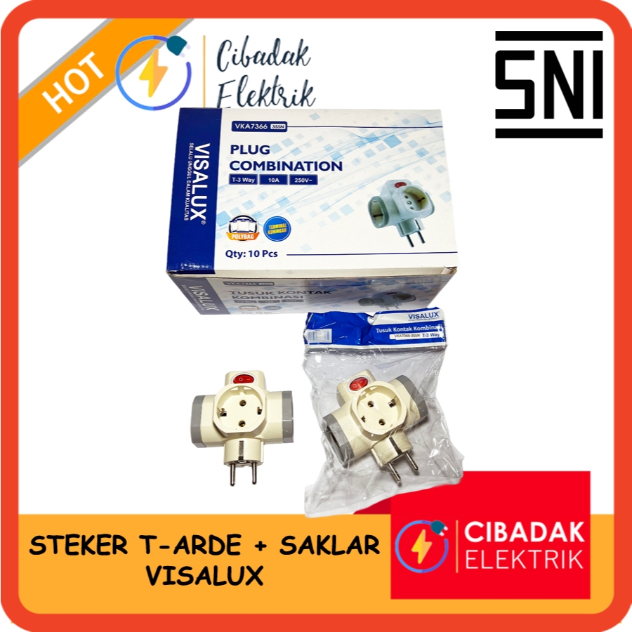 Jual STEKER T ARDE + SAKLAR / COLOKAN LISTRIK CABANG 3 / COLOKAN 3 LUBANG / MERK VISALUX ...