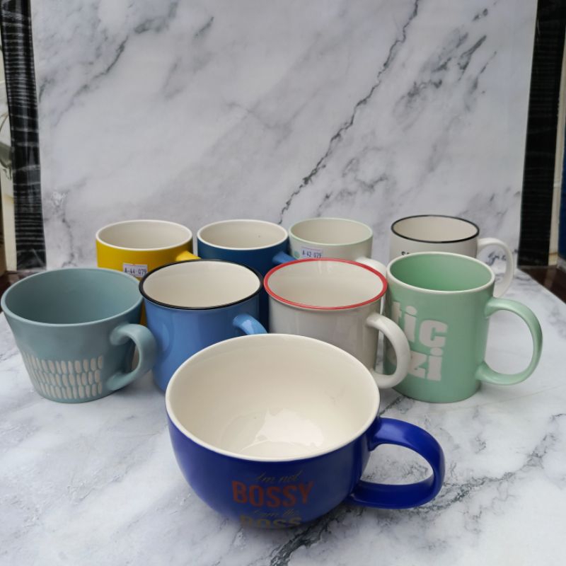 Jual mug keramik estetik motif cantik, cangkir kopi dan teh, warna doff ...