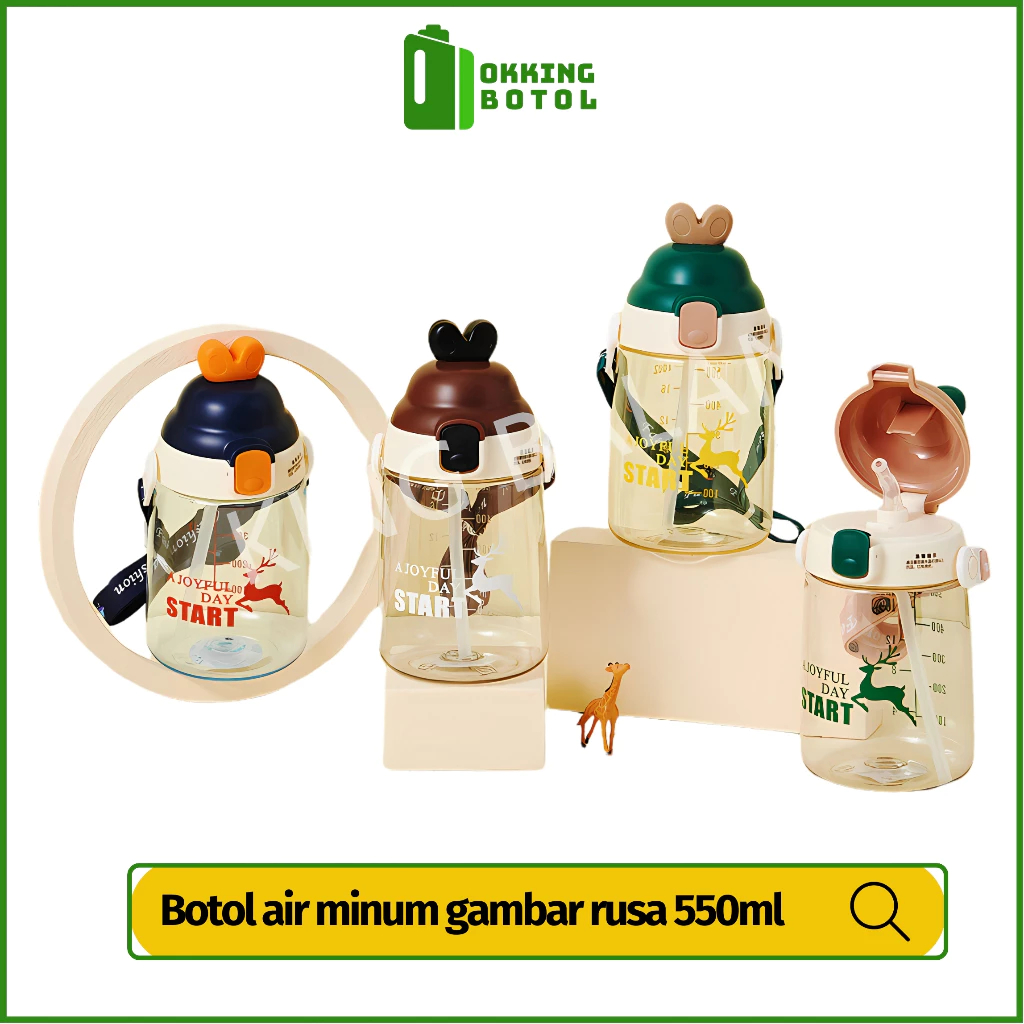 Jual BOTOL AIR MINUM ANAK SD 550ML / BOTOL MINUM ANAK GAMBAR RUSA TALI DAN SEDOTAN 550 ML BPA ...