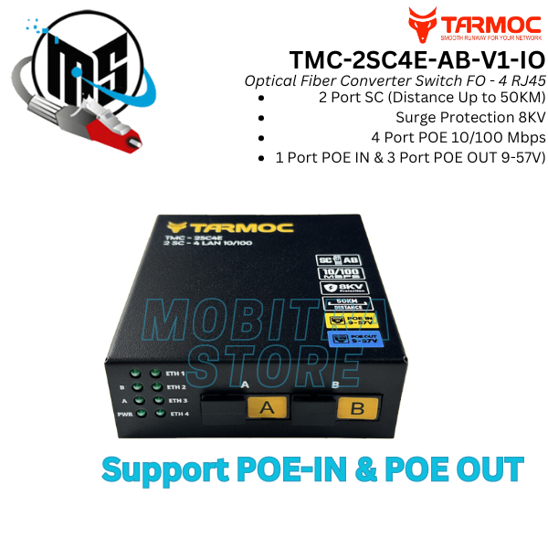 Jual Tarmoc TMC-2SC4E-AB-V1-IO | Media Converter Switch 2FO 4LAN / 2 FO 4 LAN 10/100Mbps POE IN ...