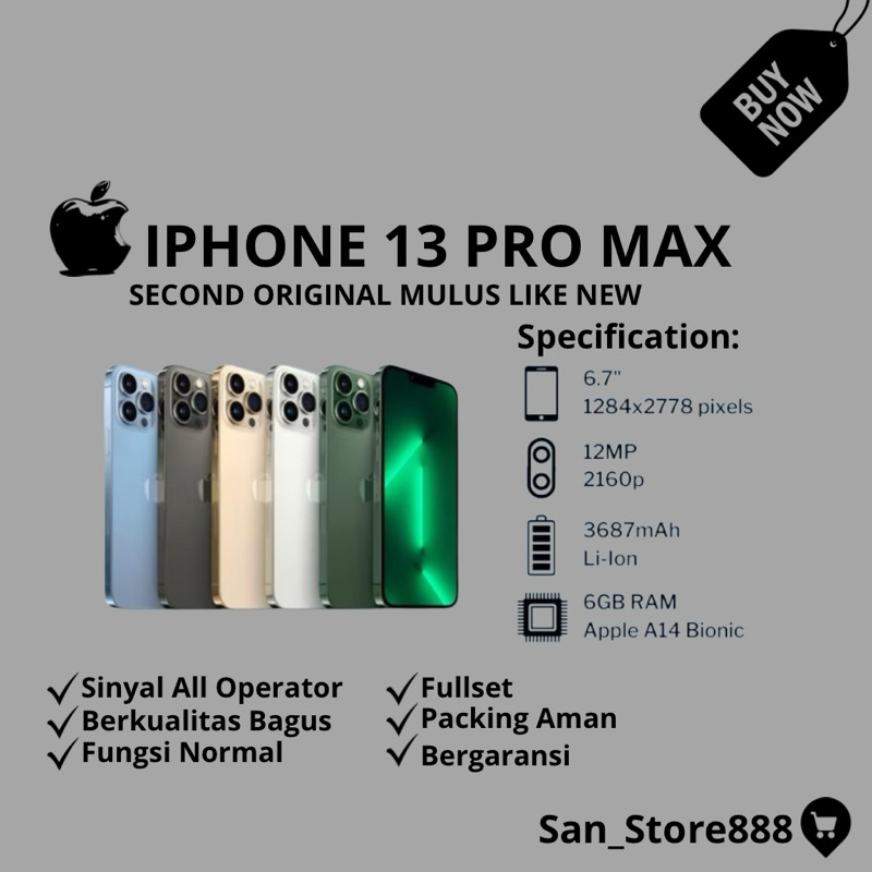 Jual iPhone 13 Pro Max 128GB/256GB/512GB/1TB Second Fullset Mulus | Shopee Indonesia