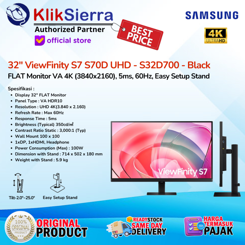 Jual SAMSUNG S32D700 Monitor 32" ViewFinity S7 S70D UHD 4K (3840 x 2160 ...