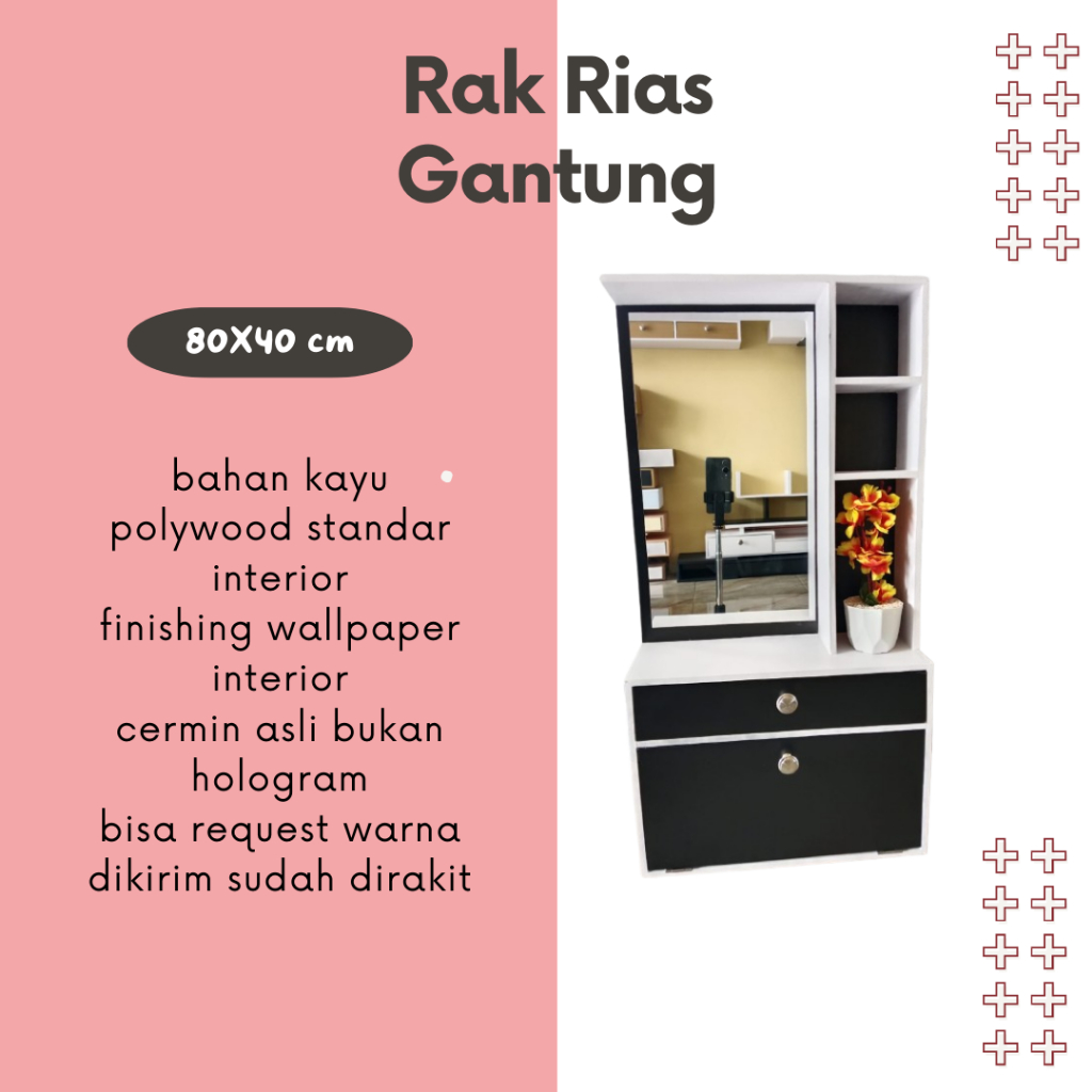 Jual Rak Cermin Rias Makeup Gantung Dinding Ukuran 80x40x15Cm | Shopee ...