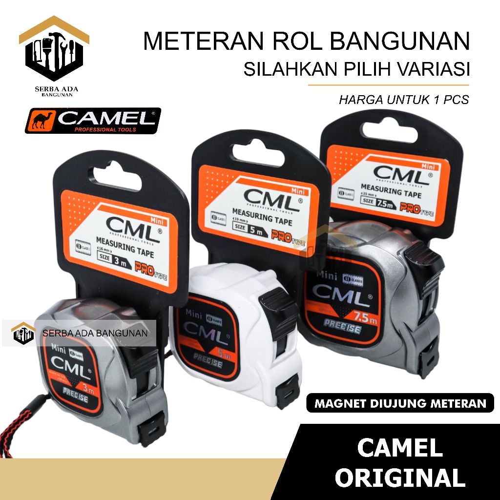 Jual Meteran Camel Mini Ukuran 3 Meter, 5 Meter, dan 7,5 Meter Meteran Tukang 3 Meter Measuring ...