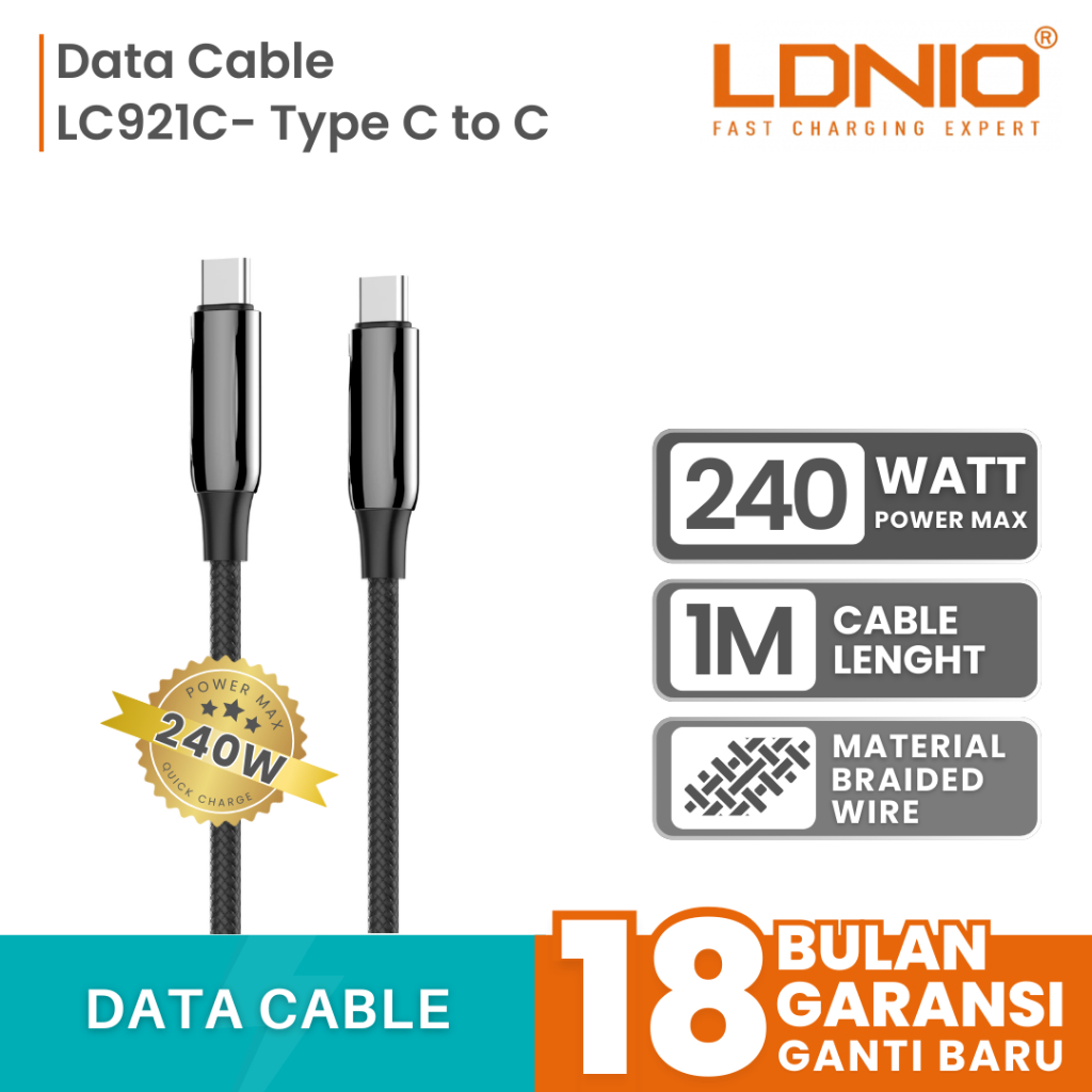 Jual LDNIO LC921C LC922C Kabel Data Quick Charging 240W Type-C to Type-C PD 3.1 Cable Panjang 1 ...