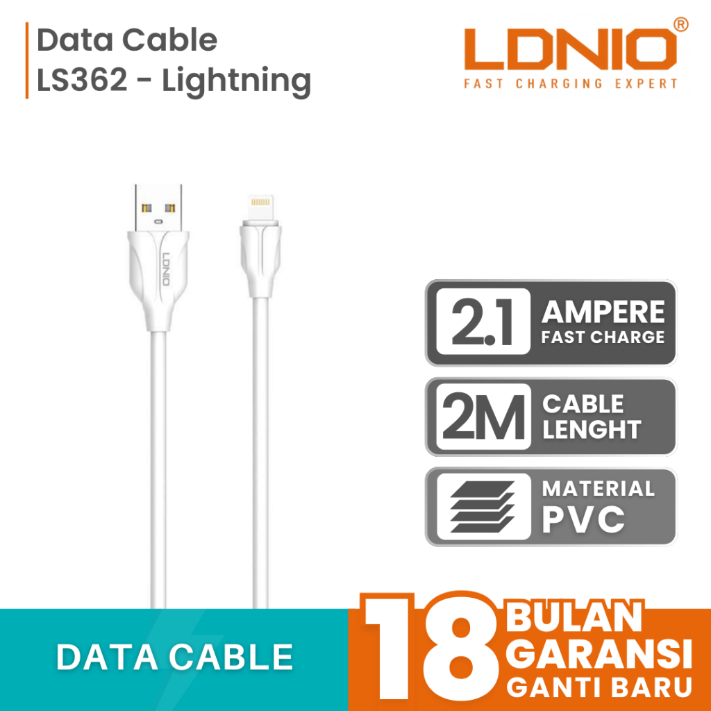Jual LDNIO LS362 Kabel Data Charger USB to Lightning Panjang 2 Meter Original | Shopee Indonesia