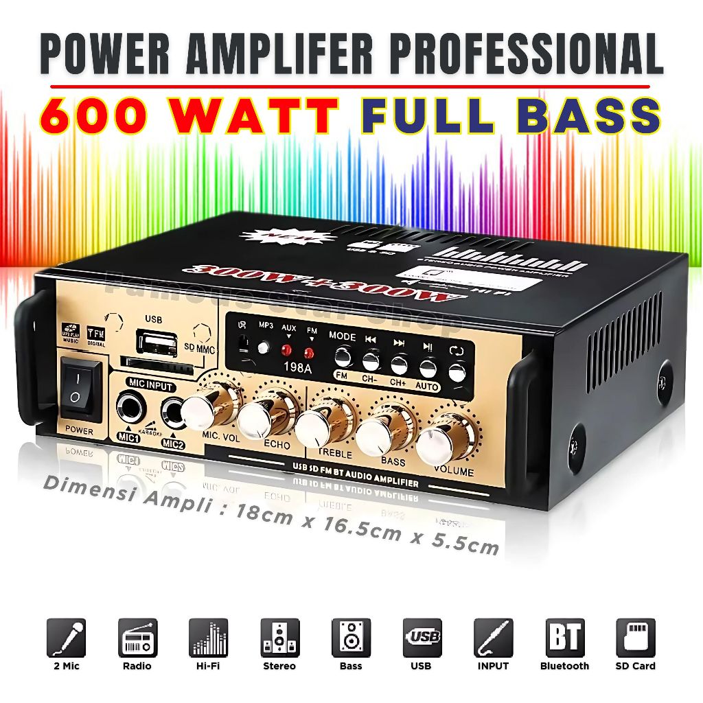 Jual Amplifier Daya 600 Watt Full Bass Fleco BT-198A Audio Penguat ...