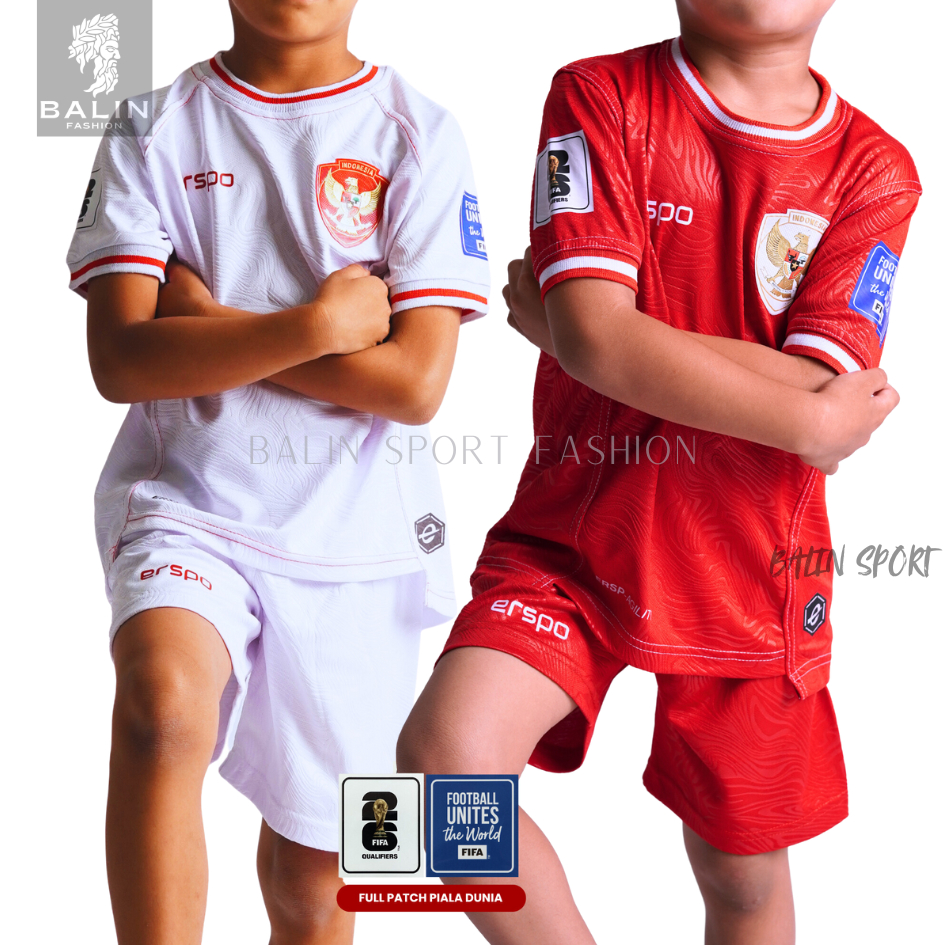 Jual Setelan Jersey Timnas Anak Erspo Home & Away 2024 Bahan Embos Bermotif Baju Bola Anak Pria ...