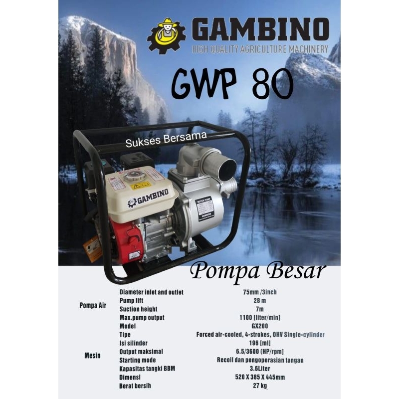 Jual Gasoline Engine Waterpump / Pompa Air Irigasi GWP80 3 Inch (Pompa ...
