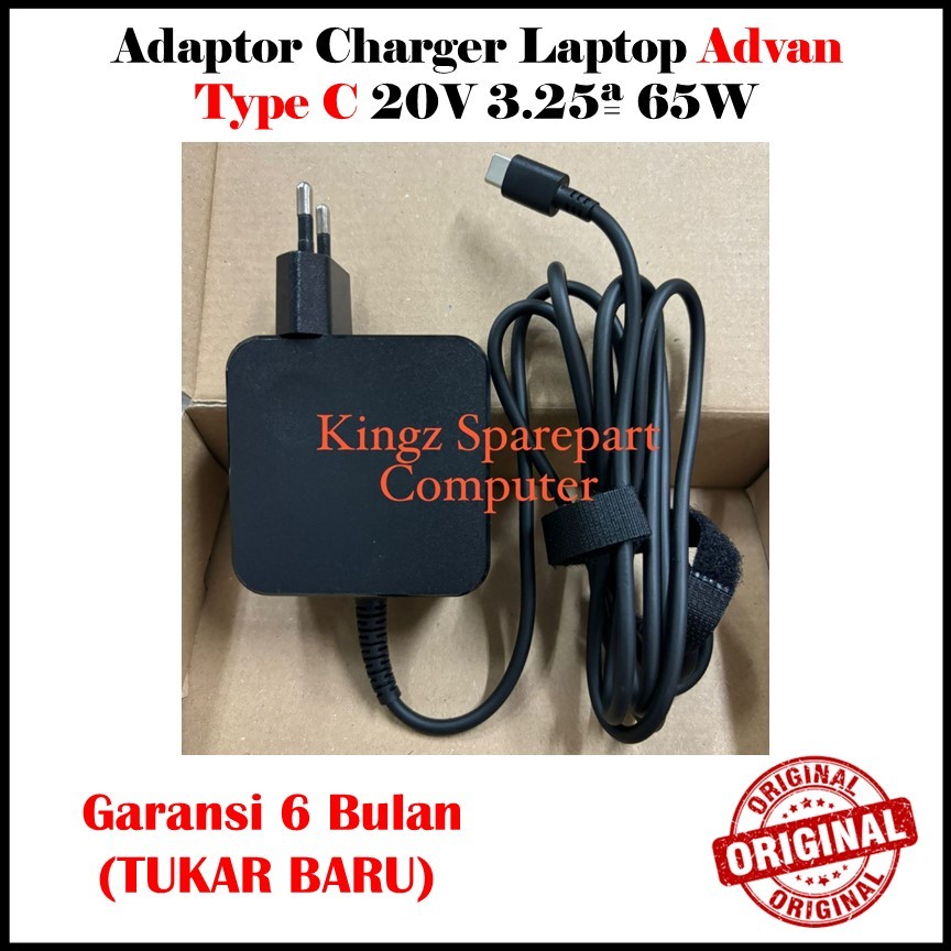 Jual Charger Adaptor Notebook Advan Work pro 20v 3.25a 65w type c ...