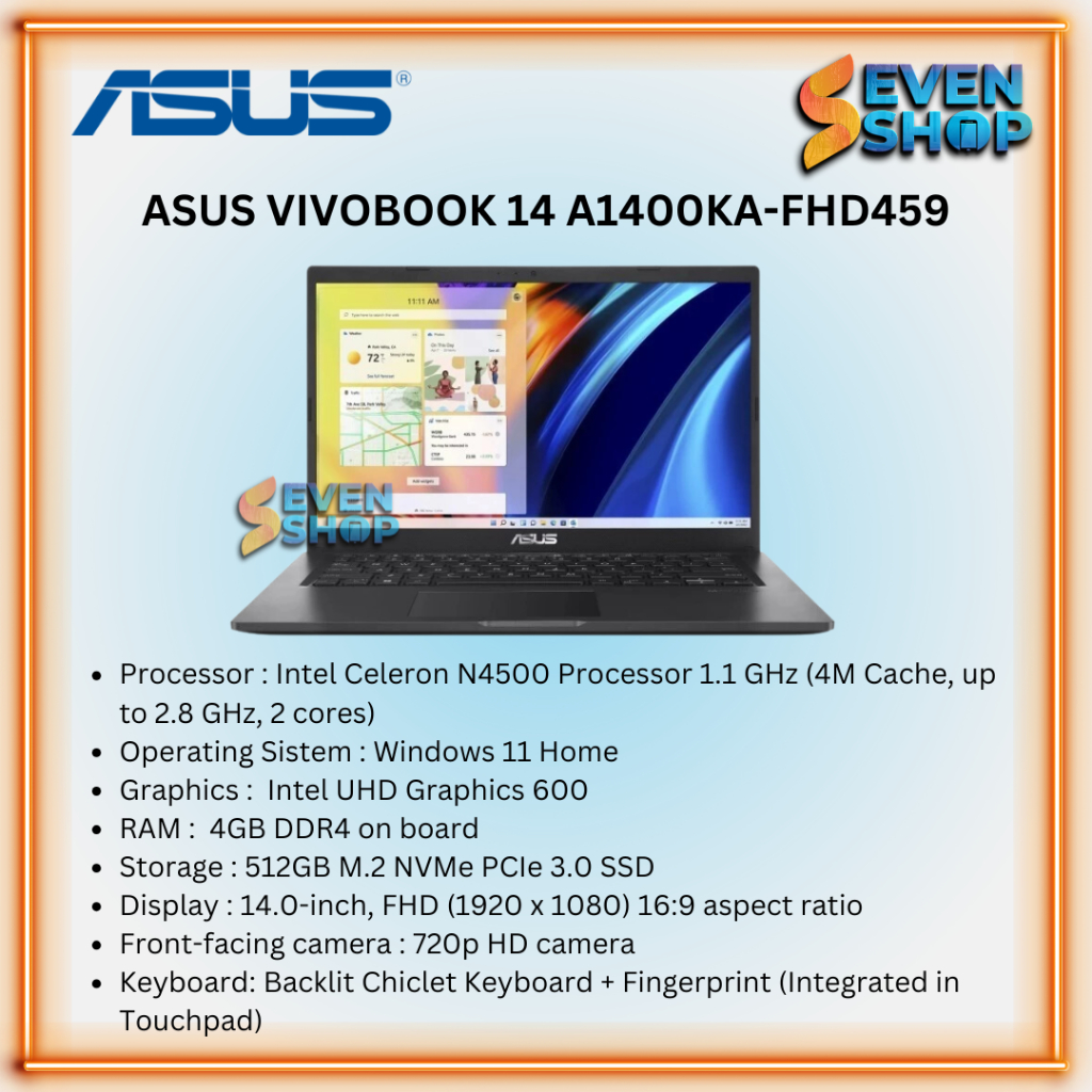 Jual ASUS VIVOBOOK 14 A1400KA-FHD459 CELERON N4500, RAM 4GB, SSD 512GB ...