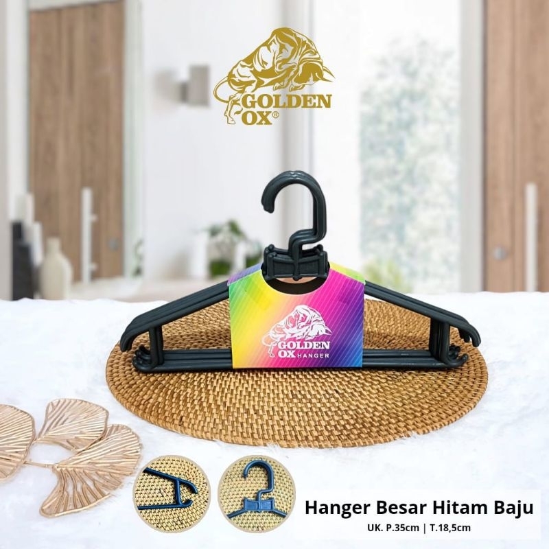Jual (12 PCS) Hanger Plastik / Hanger Besar Hitam / Hanger Baju ...