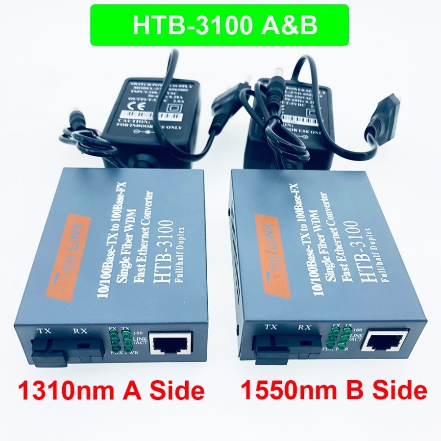 Jual HTB-3100 A+B Fiber Optical Media Converter RJ45 Netlink 1 Pasang Maks 25km | Shopee Indonesia