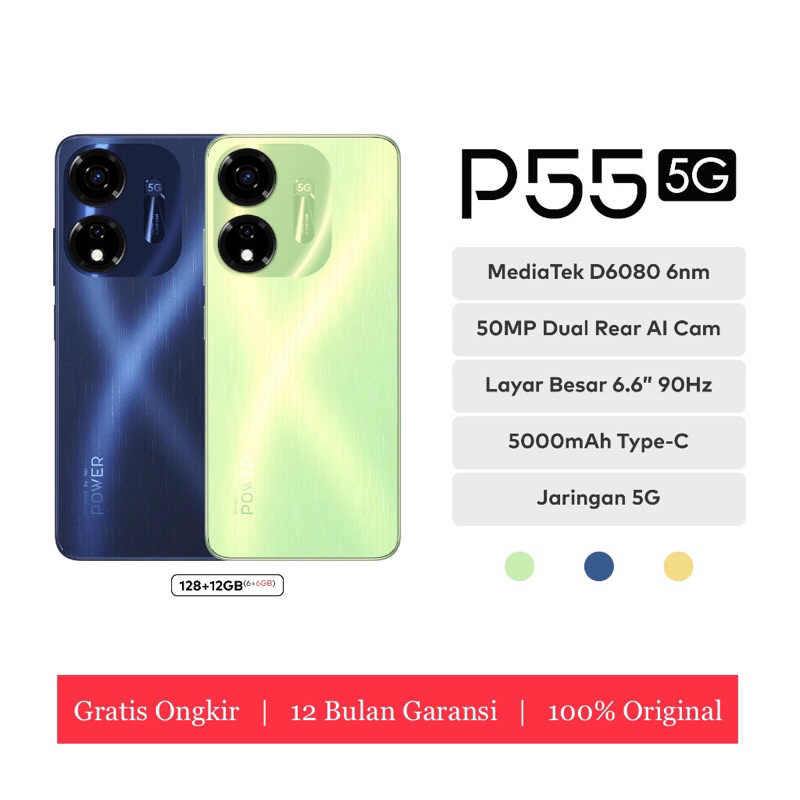 Jual ITEL P55 5G (6GB/128GB) Extended RAM 6GB - Dimensity 6080 - 6.6 ...