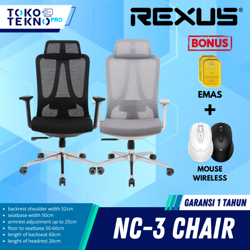 Jual Rexus NC3 / NC-3 Ergonomic Office Chair Kursi Kantor Bahan Jaring ...