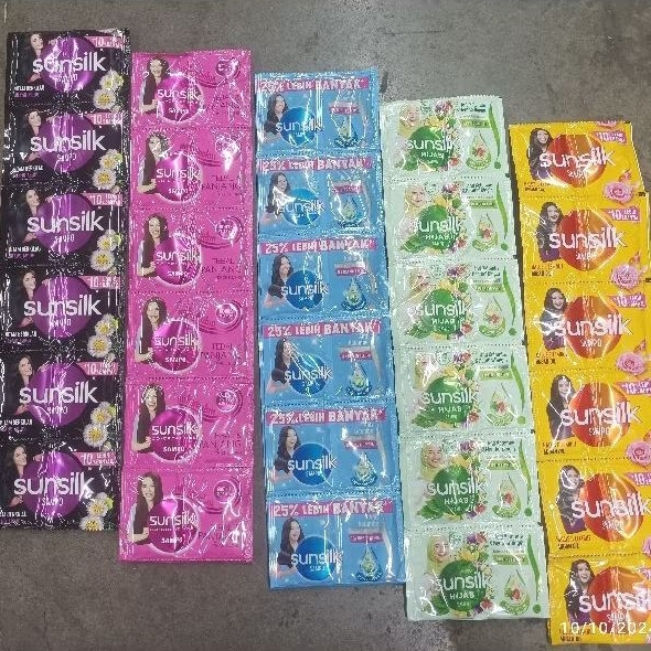 Jual SunSilk 10ml Shampoo rencengan isi 24 pcs (Biru, kuning, hitam ...