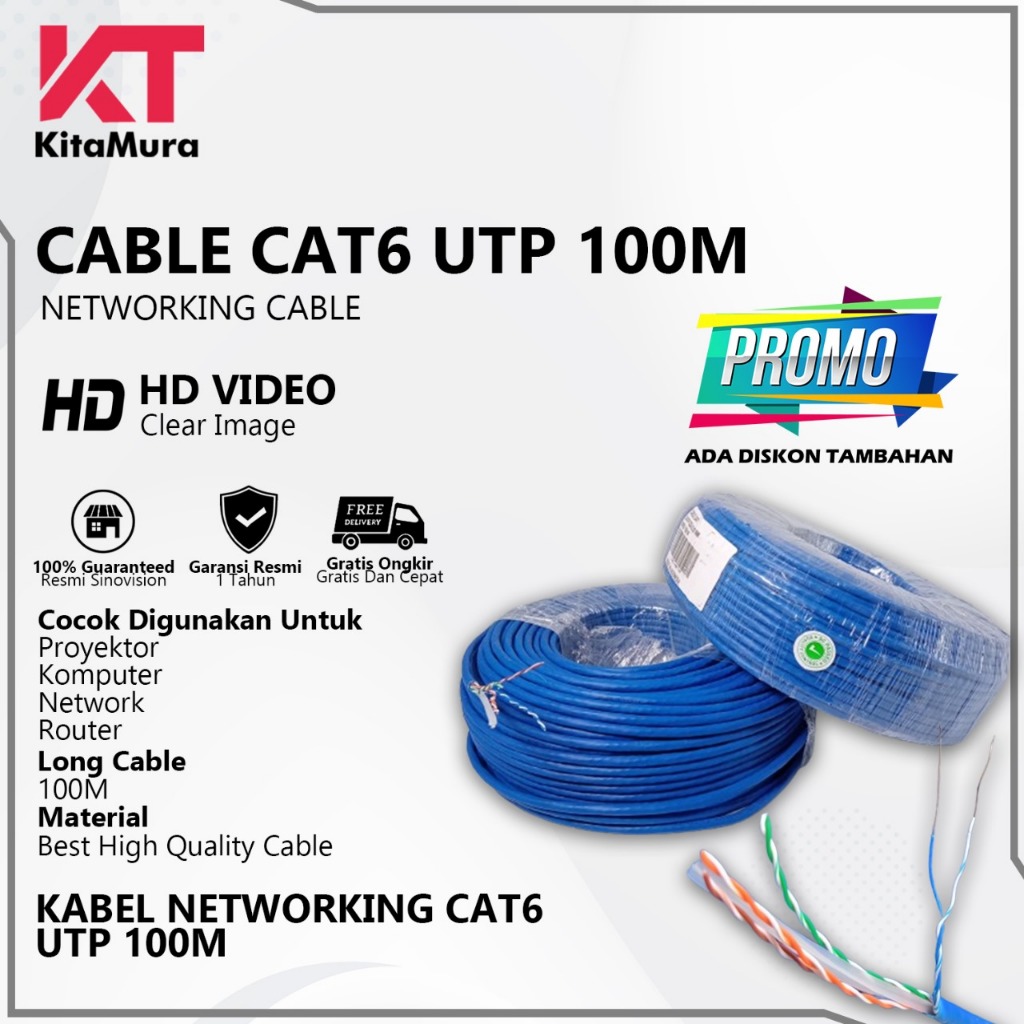 Jual Kabel Lan Sinovision UTP Cat 6 100 Meter , Cable Ethener UTP ...