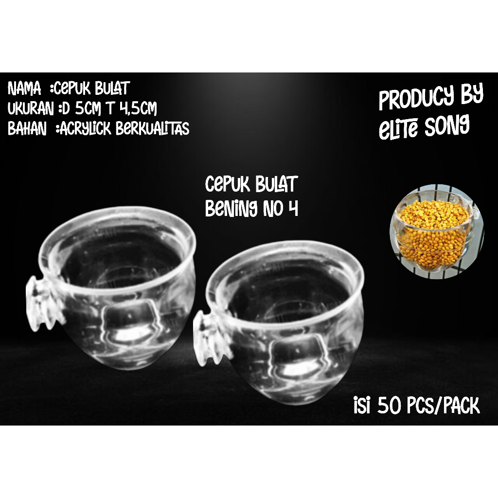 Jual Cepuk Mika Bulat elite song no4 Satu Pack Isi 50 Pcs Cepuk Wadah ...
