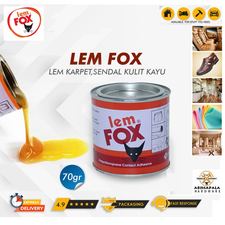 Jual Lem Fox Kuning 70Gram Lem Kayu Karpet Sendal Karet HPL Sandal Sofa Jok Kulit Lem Fox 70 ...
