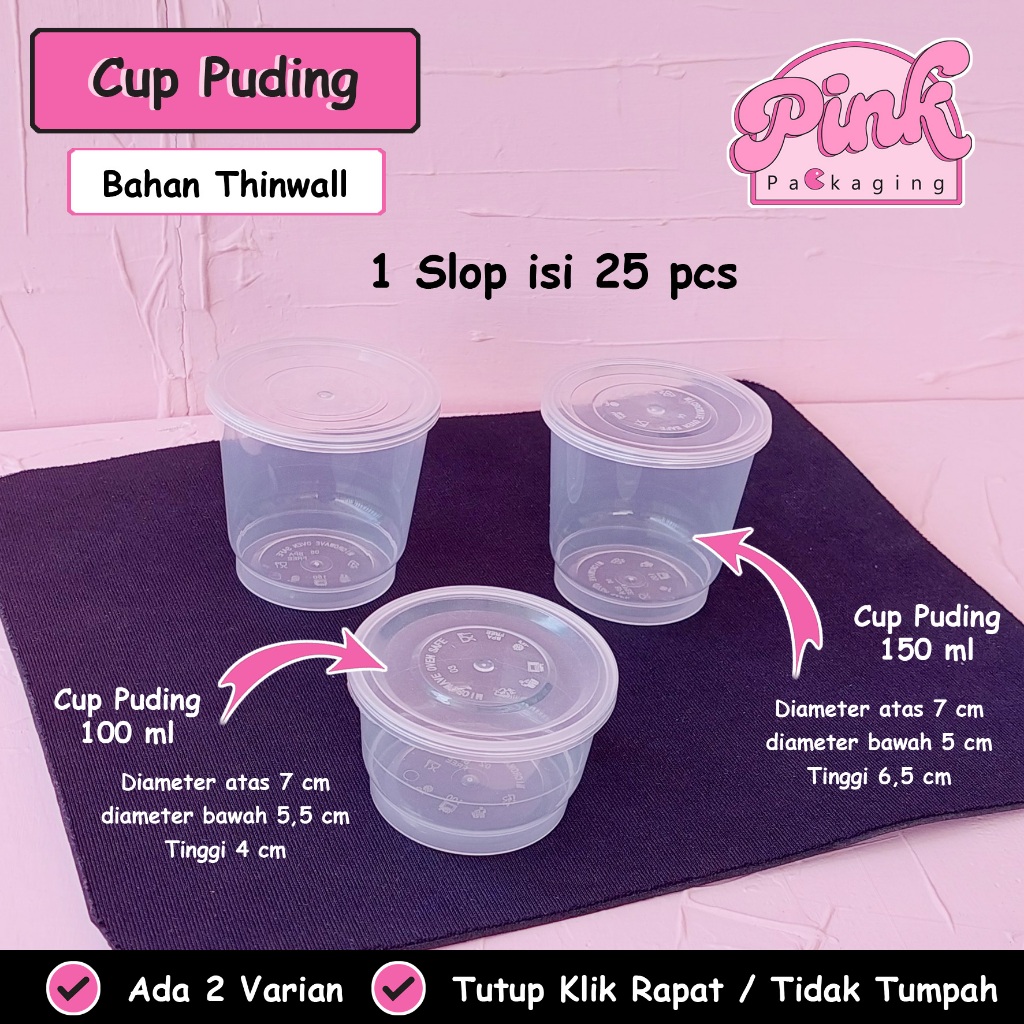 Jual Cup Puding 100 ml & 150 ml ( isi 25 pcs ) Thinwall Cup Jelly / Gelas Saos Dressing Salad ...