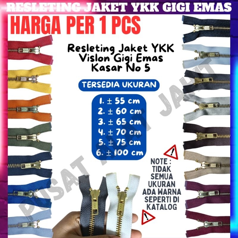 Jual RESLETING RITSLETING SLETING JAKET ZIPPER JACKET VISLON YKK GIGI KASAR BESI EMAS KASAR NO 5 ...