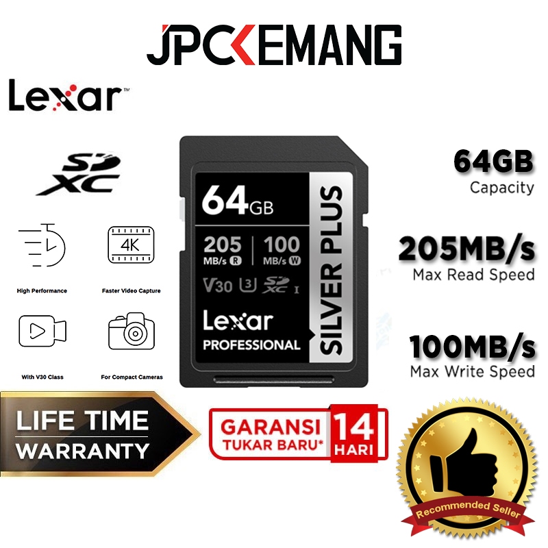 Jual Lexar SDXC Silver Plus 64GB 205MB/s UHS-I Professional SDHC Memory SD Card 64 GB GARANSI ...