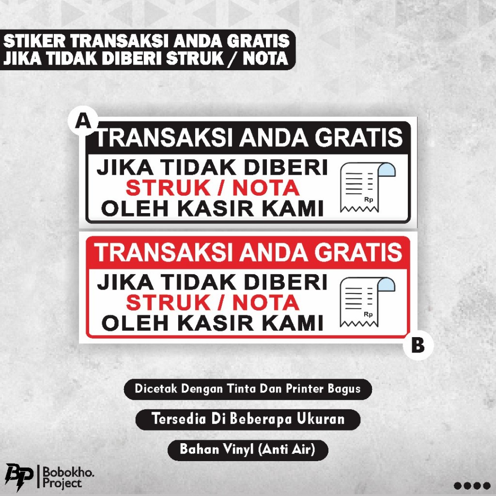 Jual Stiker Transaksi Gratis Apabila Tidak Dibeli Struk Nota Pembayaran ...