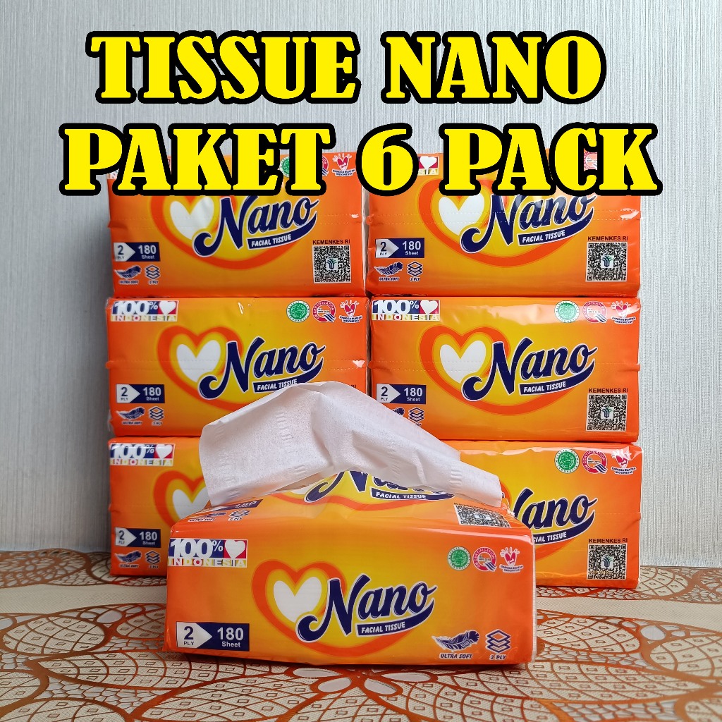 Jual [ PAKET 6 TISSUE ] FACIAL TISSUE NANO 2ply 180 sheets LEMBUT HALUS ...