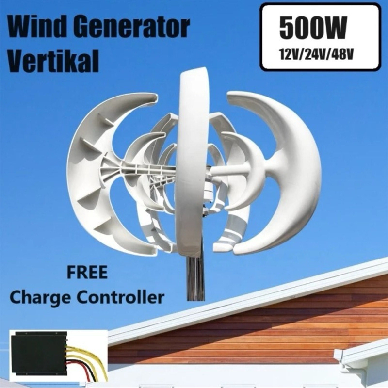 Jual Wind Turbine Generator Vertikal 500W Turbin Angin PLTB 12V/24V/48V ...