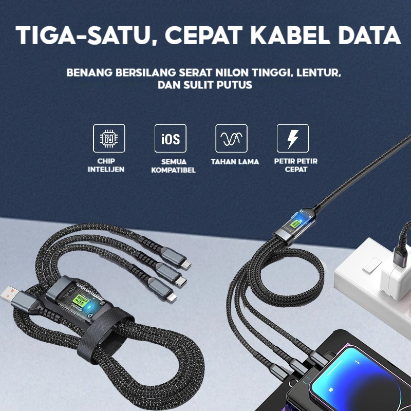 Jual 3in1 Kabel Data Charger 100W Fast Charging Lightning/Micro USB/Type C Interfac | Shopee ...