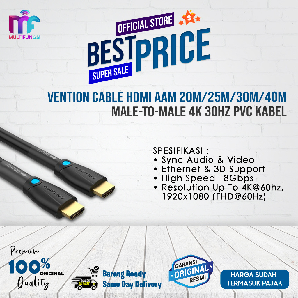Jual Vention Cable HDMI AAM 20M/25M/30M/40M Male-to-Male 4K 30Hz PVC Kabel | Shopee Indonesia