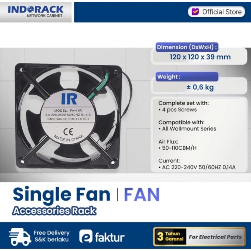 Jual Single Fan INDORACK 12cm X 12cm For Wallmount Rack Kipas Rack ...